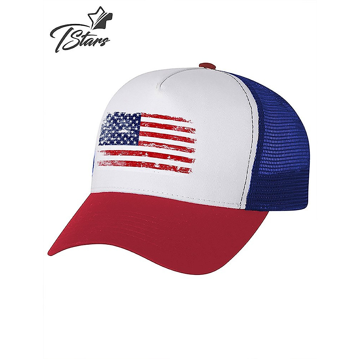 Tstars American Flag Hat 4th of July Trucker Mesh Cap Patriotic Hats for Men Women One Size Blue/White/Red