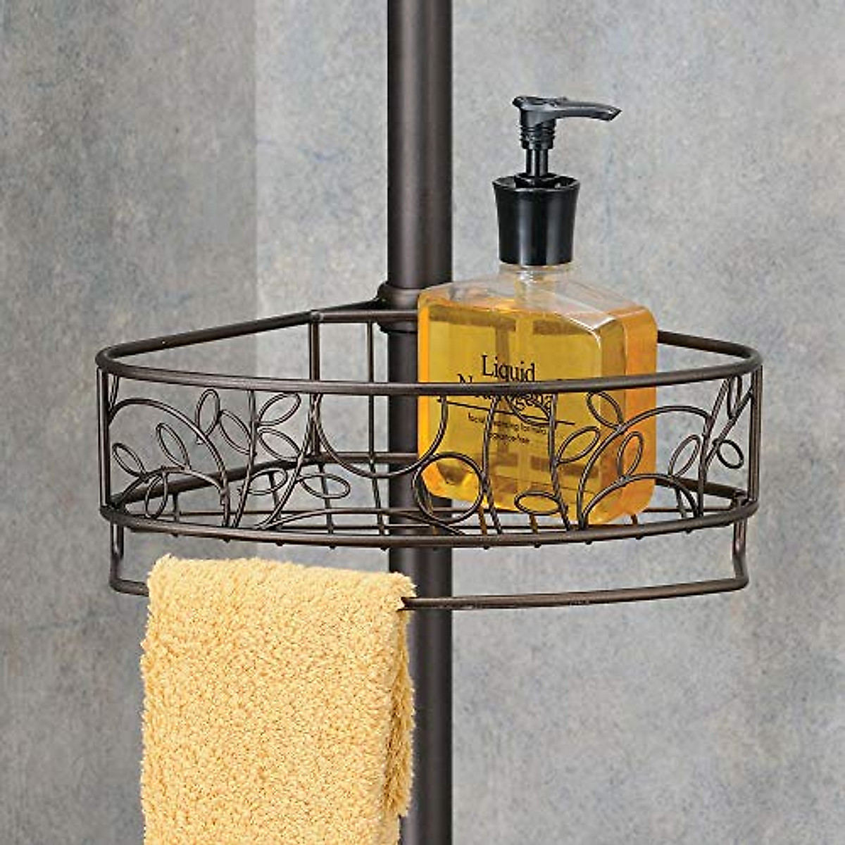 iDesign Twigz Metal Wire Rod Corner Shower, Adjustable 5'-9' Pole and Baskets for Shampoo, Conditioner, Soap with Hooks for Razors, Towels, Tension Caddy