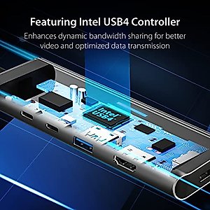j5create USB4 Dual 4K Multi-Port Hub -5 in 1 USB4 Hub with PD 85W, Dual 4K Display, DisplayPort 1.4, USB-A, USB-C Ports | for Macbooks, Windows Laptops, Thunderbolt 3/4, and USB4 Devices (JCD401)