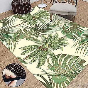 Sertiony Modern Area Rug Washable Area Rug 5X7 Feet Palm Trees Tropical Leaves Monstera Leaf Summer Pattern Background Botanical Decoration Living Room Bathroom Bedroom