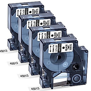 4 Pack Replace for Dymo D1 45013 Label Tape Refill 45013s S0720530 12mm x 7m, 1/2 Inch Labeling Tape for Dymo LabelManager 160 210D 280 420P 360D 450 450DUO Label Maker, Black on White