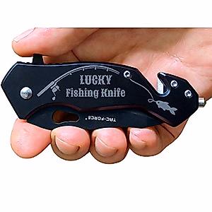 Lucky Fishing Knife - Fisherman Gifts for Men - Engraved Pocket Knife - Gift Idea for Fishers - Fisherman Gifts for Husband, Friend, Dad, Grandpa, Coworker - Father's Day, Christmas Gift (Lucky Knife)