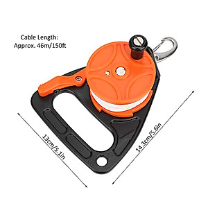 Diving Reels, 150ft Dive Reel, Diving Line Reel Diving Equipment with Handle Card Position PP Rope Combination for Wreck Equipment Underwater Diving/Cave Drift Diving(Orange)