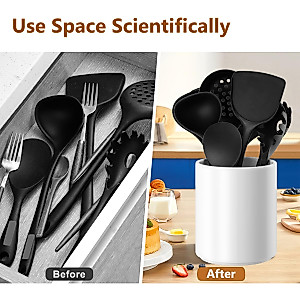 Allybyme Utensil Holder Kitchen Utensil Holder for Countertop, Ceramic Cooking Utensil Holder for Kitchen Counter, Large Modern Spatula Holder Utensil Organizer Kitchen Decor, 6.5”H x 5.5”D White