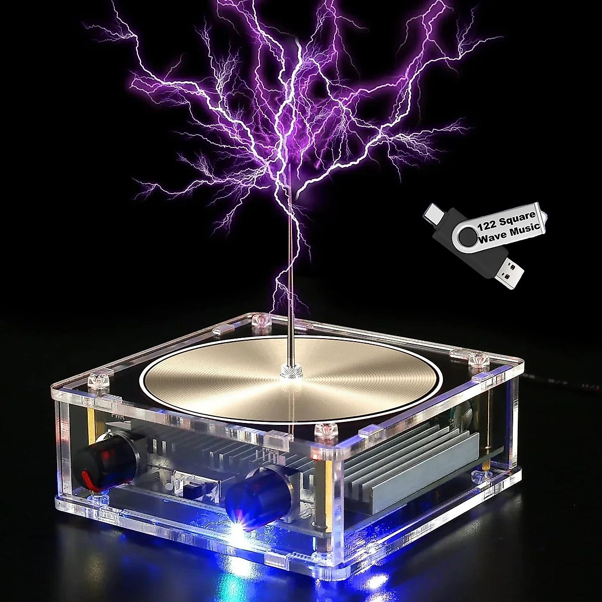 Bluetooth Music Tesla Coil 10 Cm Solid State Tesla Coil Kit Touchable Artificial Lightning Electric Power Wireless Transmission Model Arc Plasma Loudspeaker Science Experiment Tool Desktop Toy