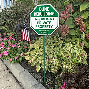 SmartSign 10" x 10" 'Dune Rebuilding Keep Off Dunes, Private Property, No Public Access' LawnBoss Yard Sign with 3 ft Stake, 40 mil Laminated Aluminum, Green/White, Set of 1, USA-Made