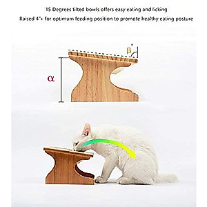 Smith Chu Premium Elevated Pet Bowls, Raised Dog Cat Feeder Solid Bamboo Stand with Ceramic Food Feeding Bowl - Cute Kitty Bowl for Cats and Puppy