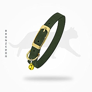 BRONZEDOG Cat Collar with Bell 2 PCS Adjustable Leather Cats Collar for Puppy Kitten Red Blue Green Brown Pink (Neck Fit 7" - 9", Red & Green)