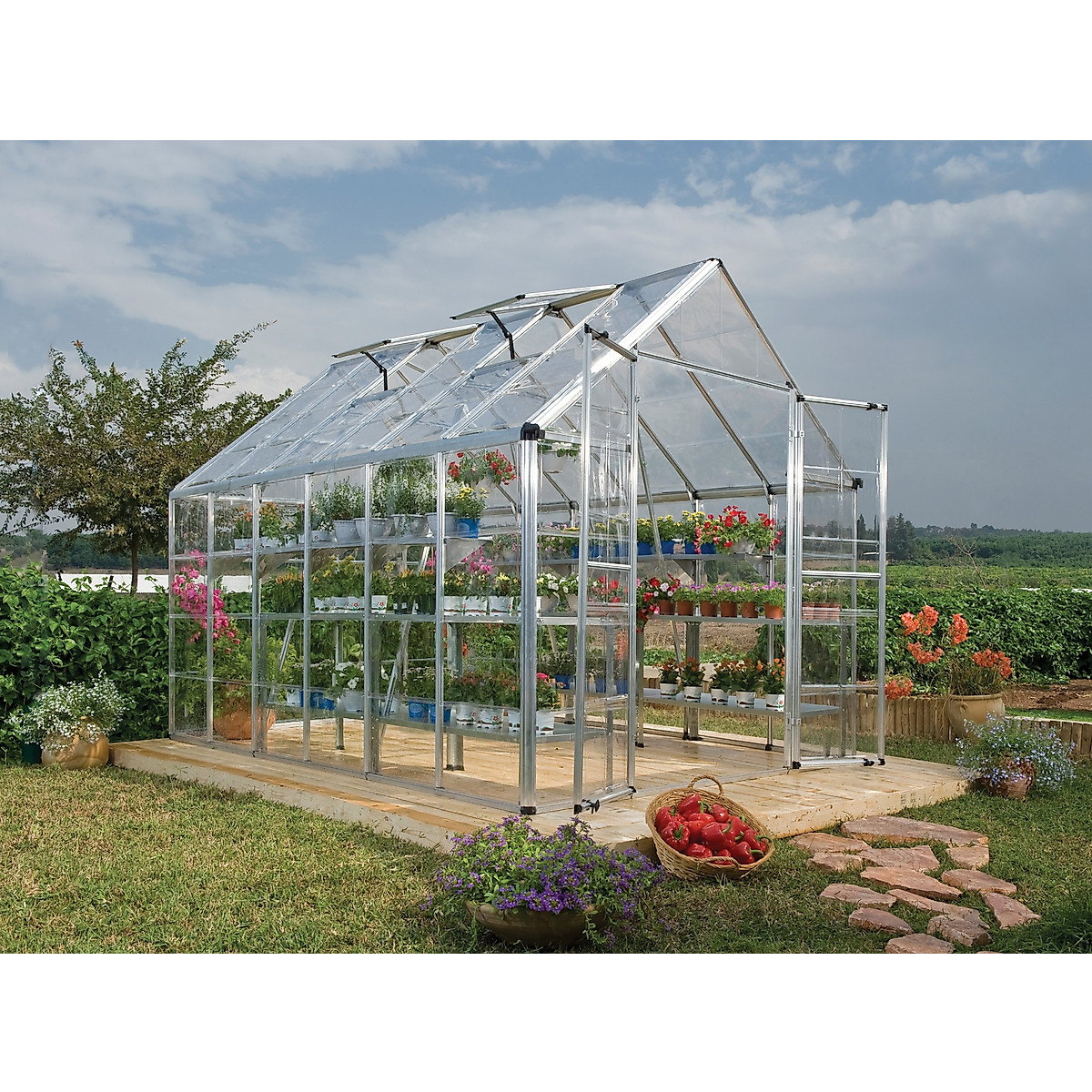 Palram - Canopia Snap & Grow 8 Ft. x 12 Ft. Greenhouse Kit Hobby DIY Walk In Green House Heavy Duty Polycarbonate, Aluminium Frame, with Lockable Door and Vent for Outdoors, Garden, Backyard In Silver