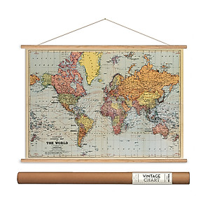 Cavallini Papers Stanford's World Map Vintage Style Decorative Poster & Hanger Kit, 28" x 20"