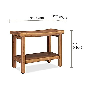AquaTeak Patented 24" Sumba Teak Shower Bench with Shelf