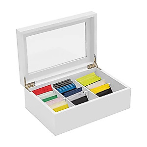 Wooden Tea Box Organizer, Mordern White Tea Organizer with Clear Lid, Tea Bag Holder for Cabinet, Tea Caddy Chest Large Capacity Tea Storage Containers Suitable for Tea, Coffee and Sugar Bags