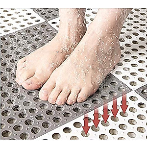 Jucoan 12 Pack Interlocking Non Slip Drainage Floor Tiles, 11.8 X 11.8 Inch Soft PVC Bath Shower Floor Mat with Suctions Cups, Drainage Holes for Bathroom, Kitchen, Pool, Wet Areas