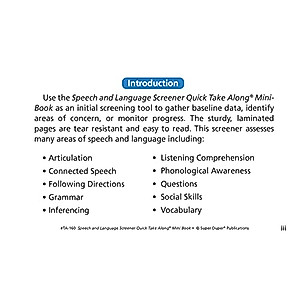 Super Duper Publications | Speech and Language Screener Quick Take Along® Mini-Book | Educational Learning Resource for Children