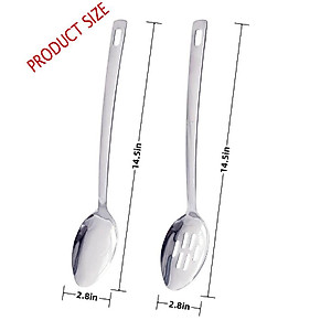 XIAOXGXF 14.5 INCHES Long Handle Stainless Steel Serving Spoon Slotted Spoons Cooking Spoon Kitchen Spoon(Set of 2)
