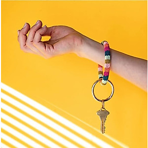 INK + ALLOY Women's Chloe Beaded Key Ring and Bracelet Handmade Jewelry for the Modern Bohemian (Pink Citron Peacock Stripes)