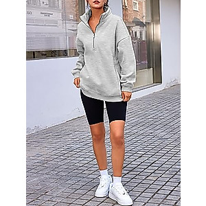 Trendy Queen Oversized Sweatshirts for Women Half Quarter Zip Up Pullover Hoodies Casual Sweaters Fall Outfits Fashion Winter Clothes 2023 Grey