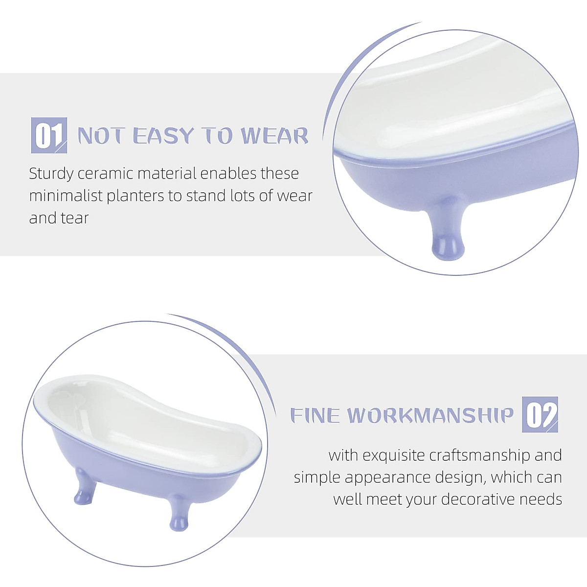 YARDWE Modern Plant Pots Indoor Desktop Flower Pot Small Bathtub Flower Pot Ceramic Succulent Planter Pot Flower Pots Planting Container Desktop Ornament (Sky- Blue) Bonsai Pot Mini Bathtub Decor