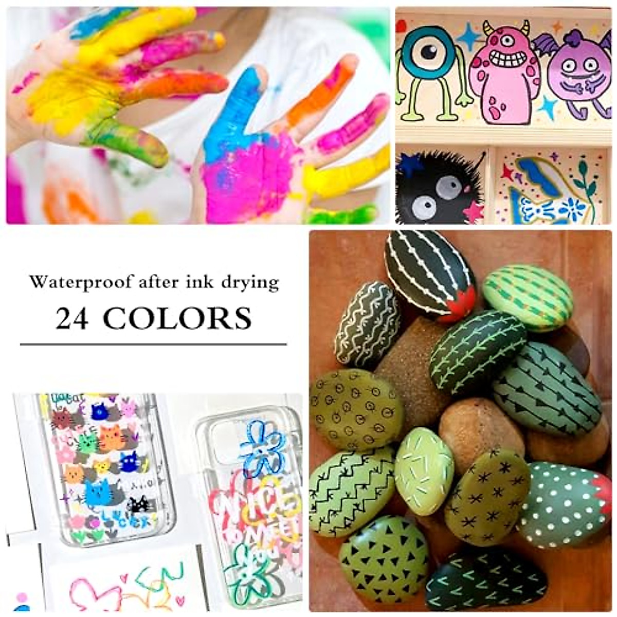 DEYONI Dual Tip Acrylic Paint Pens, 26 Colors, Medium and Brush Tips, Ideal for Rock Painting, Ceramic, Wood, Plastic, Calligraphy, Scrapbooking, Card Making, DIY Crafts