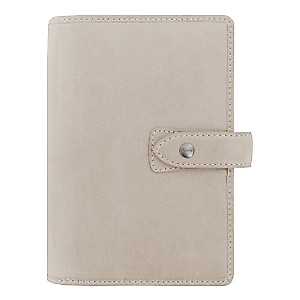Filofax Malden Organizer, Personal Size, Stone - Tactile, Full Grain Buffalo Leather, Six Rings, with Cotton Cream Week-to-View Calendar Diary, Multilingual, 2024 (C025811-24)