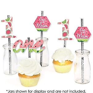 Big Dot of Happiness 1st Birthday One in a Melon - Paper Straw Decor - Fruit First Birthday Party Striped Decorative Straws - Set of 24