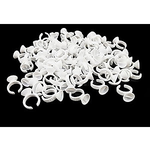 yueton 100Pcs 2 Slot Disposable Plastic Nail Art Tattoo Glue Pallet Holder Eyelash Extension Rings Adhesive Pigment Holders Finger Hand Beauty Tools