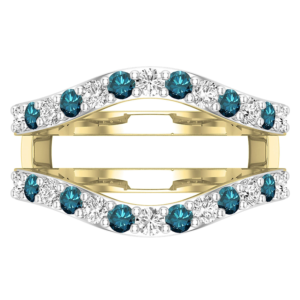 Dazzlingrock Collection 1.00 Carat (ctw) Round Blue & White Diamond Enhancer Guard Wedding Band for Women 10K Yellow Gold, Size 10