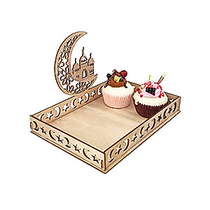 Ramadan Wood Tray Mubarak Party Food Tray Moon & Star Tray Table Decorations Small Wood Tray for Home Party Bedroom Eid Ornaments Eid Crafts