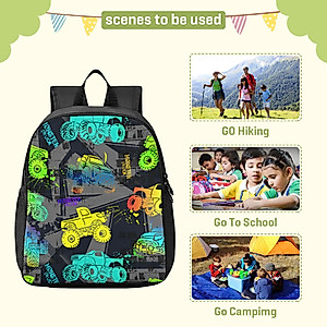 Sletend Toddler Backpack Colorful Monster Truck Waterproof Mini Backpack Boys/Girls Cute Small Backpack Kindergarten Pre School Bags (S)