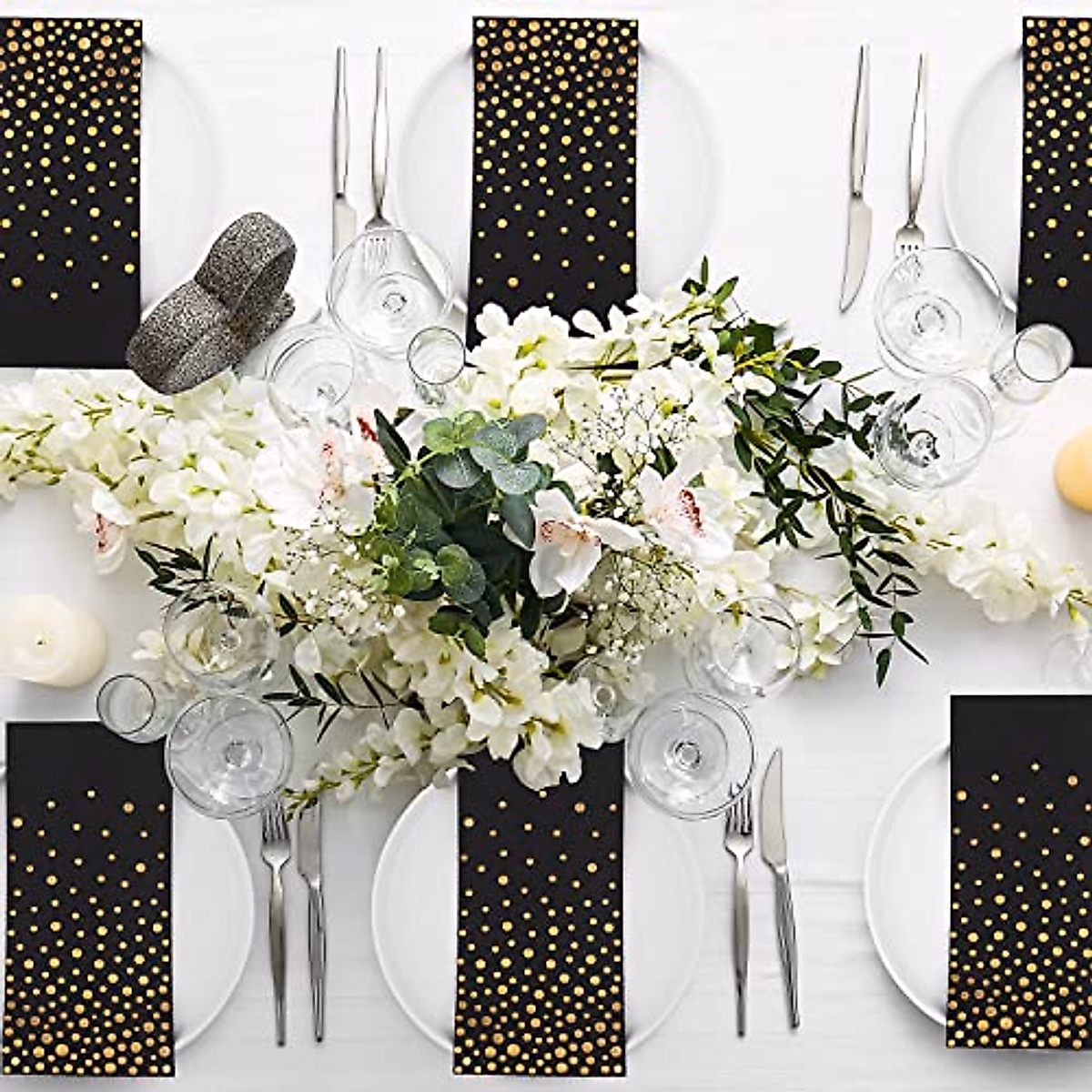 durony 120 Pack Gold Foil Guest Napkins Polka Dot Disposable Hand Towels Linen-Feel Guest Napkins 12 x 17 Inch Cocktail Dinner Paper Napkins Decorative Bathroom Napkins for Parties, Wedding