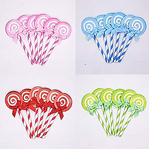 Amosfun Lollipop Cupcake Picks Paper Birthday Cake Toppers Lovely Lollipop Bow Cake Decorations Dessert Table Decorative Supplies Creative Lollipop Cake Insert Purple for Party Cake Decortion