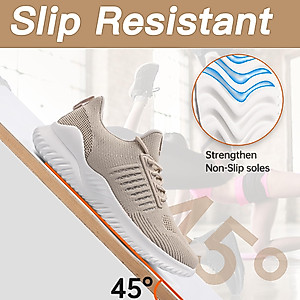 Pulltop Comfortable Women's Running Sneakers Non Slip Walking Shoes with Arch Support Slip Resistant Casual Gym Athletic Shoes Comfy Tennis Sport Shoes for Women Beige