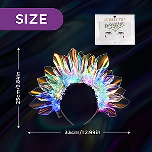 Farochy Headbands - LED Glow Headband with Face Jewels. One size fits all, 3 flashing modes. Premium material, widely used for parties, weddings, and photography.