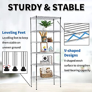 YYkokocat Metal Shelving Unit Detachable Storage Rack with 8 Leveling Feet Adjustable Storage Shelves Wire Shelves for Storage Kitchen Garage, 900LB Capacity, 59" H x 23" L x 14" D, Chrome