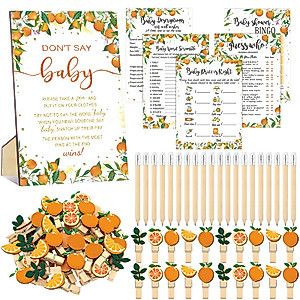 Patelai 321 Pcs Baby Shower Games Supplies, 5 Sets (50 Cards Each) Activities Cards with 20 Pencils 1 Don't Say Baby Sign 50 Clothespin(Litttle Cutie)