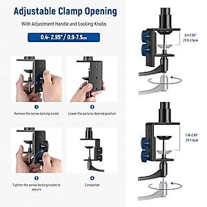 NEEWER Camera Desk Mount with C Clamp, 2 Pack 13.8"-23.6" Adjustable Desktop Light Stands with 1/4" Ball Heads Cold Shoe Adapters Long Handles for Webcam DSLR Camera Monitor Ring Light, Max Load 5kg