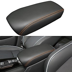 LOCOY Center Console Armrest Cover for Honda HRV Accessories 2023 2024 2025, for HR-V Arm Rest Box Lid Protection Trim, Armrest Seat Leather Interior, Middle Console Liner (Orange Stitches)