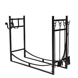 Knocbel 36 Inch Firewood Rack with Tools, Indoor/Outdoor Log Rack Holder, Fireplace Wood Stacker for Patio Deck Firepit (Black)