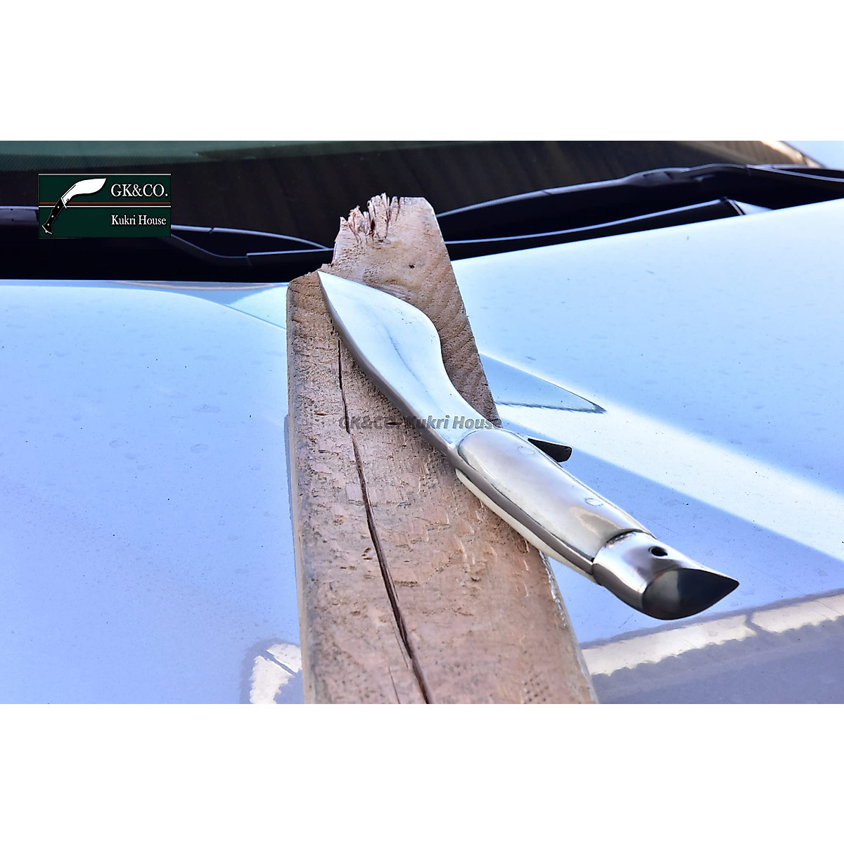 GK&CO. Kukri House Authentic Kukri/khukuri-9 Inch Bahadur Hunter Knife-Carbon Steel Made White Bone Full Tang Handle White Leather Sheath (14" Overall Length)- Handmade from Nepal