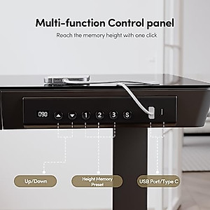 BANTI Electric Standing Desk with Drawers, 48 inch Whole-Piece Glass Desktop, Height Adjustable Stand up Sit Stand Home Office Ergonomic Workstation, Black Tabletop