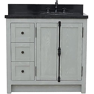 Plantation Solid Wood Vanity with Right Oval Sink in Gray Ash/Black