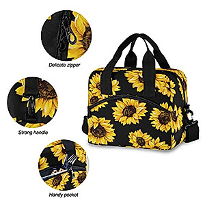 Baofu Sunflower Lunch Bag Insulated Waterproof Reusable Tote Bag Durable Portable Zipper Large Lunchbox Handbag with Strap for Kids Women Men