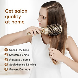 Round Brush for Blow Drying, Nano Thermal Ceramic & Ionic Tech Hair Brush with Boar Bristles, Professional Round Barrel Brush for Styling, Curling & Straightening by Sndyi (3.3 Inch, Barrel 2.1 Inch)