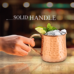 Moscow Mule Cups Set of 4. Copper Mugs Made from Pure Hammered Copper. Mule Mug Kit with Copper Shot Glass and Straws - 16oz