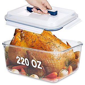 MYJIE [Extra Large] Glass Storage Containers with Lids - 220 Oz/28 Cup Oven Safe Large Glass Food Storage Containers with Handle for Storing Chicken,Vegetables,Fruits,Baking Turkey,Lasagna