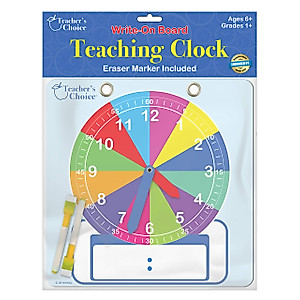 Teacher's Choice Writable Dry Erase Learning Clock | Large 12" Demonstration Teaching Time Practice Clock with Dry Erase Writing Surface | Marker Included | (Rainbow)