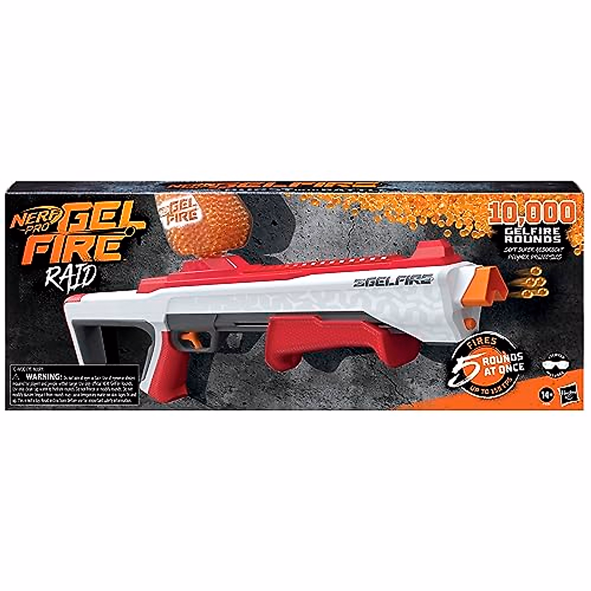 NERF Pro Gelfire Raid Blaster, Fire 5 Rounds at Once, 10,000 Gel Rounds, 800 Round Hopper, Eyewear, Toys for Teens Ages 14 & Up