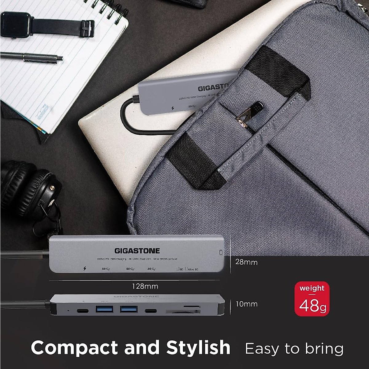 【USB C Hub】 Gigastone Multiport Adapter 7-in-1 USB C Docking Station with 4K HDMI, 100W Power Delivery, USB-C& 2 USB 3.0, SD & MicroSD Reader, for MacBook Air/Pro, Chromebook, Zenbook, Surface