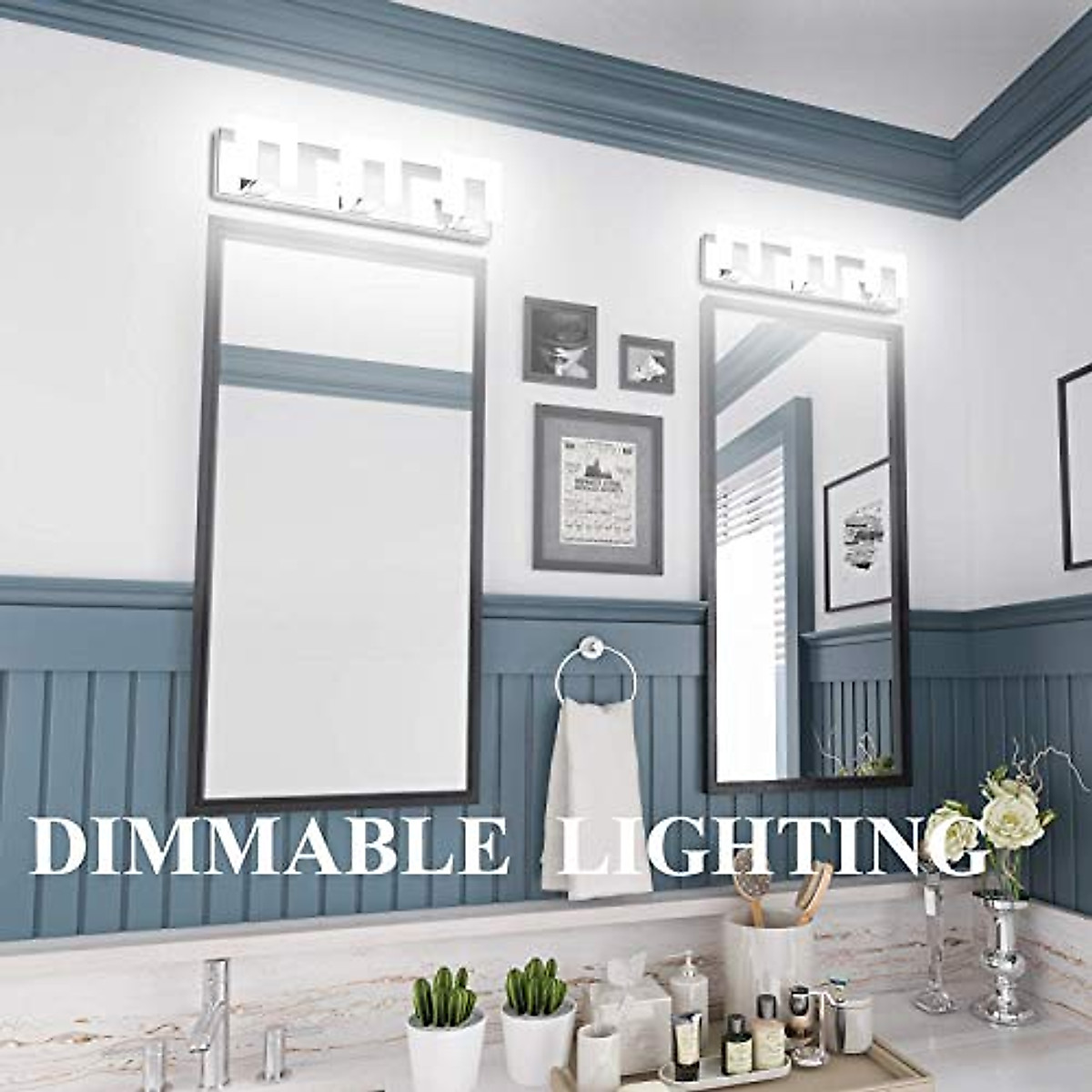 Aipsun 3 Lights Dimmable Modern LED Vanity Light for Bathroom Frosted White Acrylic Chrome Up and Down Bathroom Wall Light Fixtures Over Mirror(White Light 6000K)