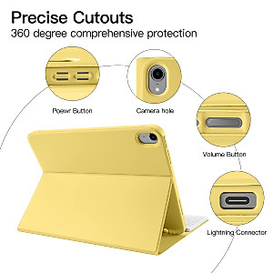 LeiJue Keyboard Smart Case for iPad 10th Generation 10.9 inch 2022,Pu Leather Stand Cover with Magnetic Detachable Keyboard fit for iPad 10th Generation 10.9" 2022,Auto Sleep/Wake (Yellow)